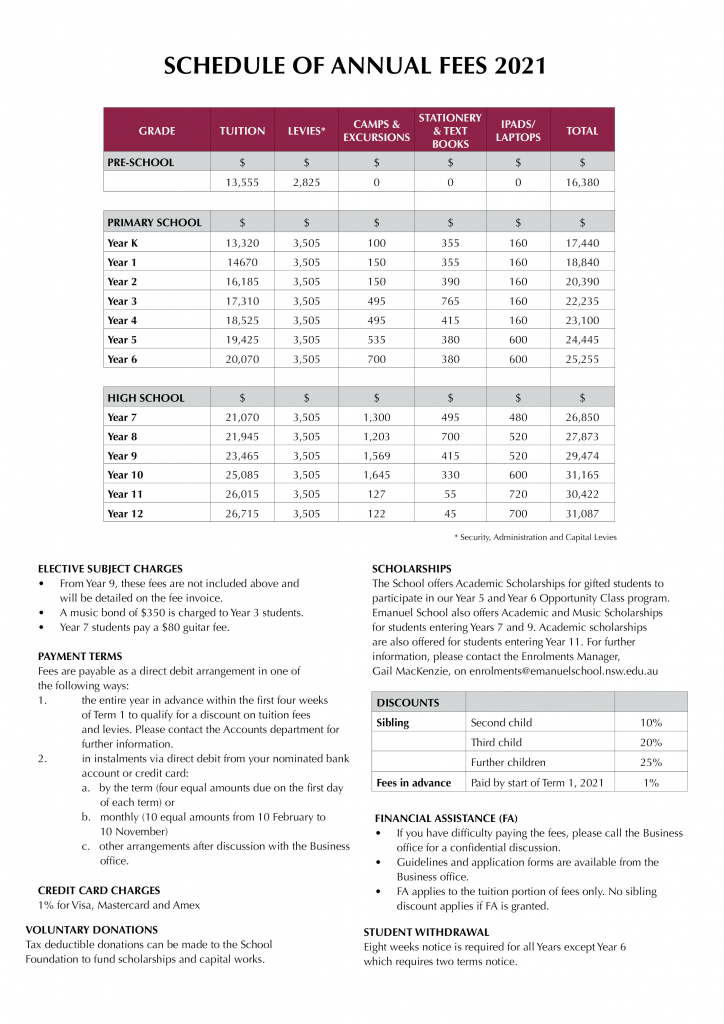 Fees | Emanuel School